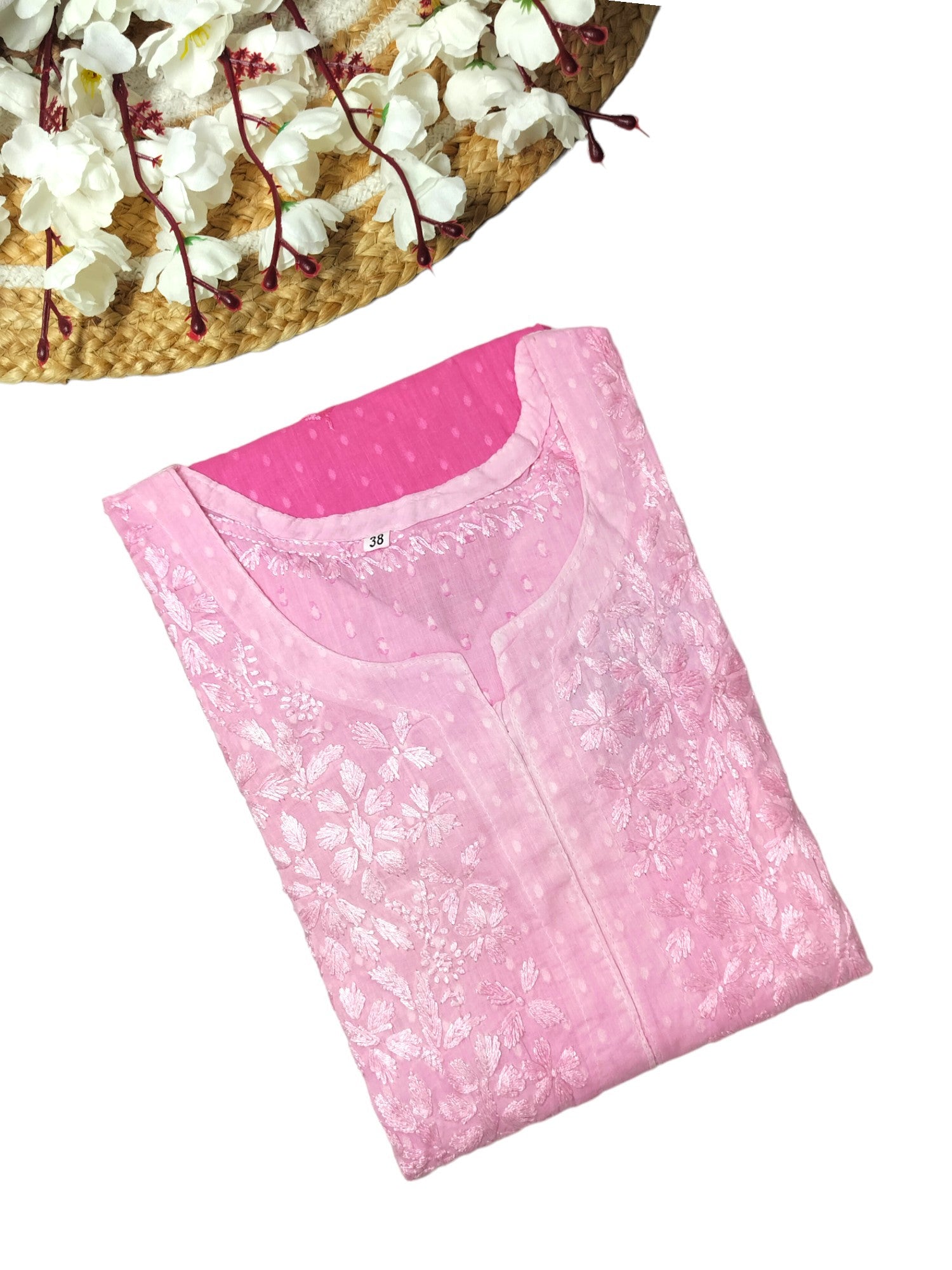 PINK DOBBY COTTON DUAL SHADE LONG KURTA – Chikankari Creations